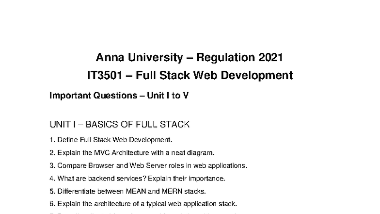 IT3501 Full Stack Web Dev Important Questions: Units I to V - Studocu