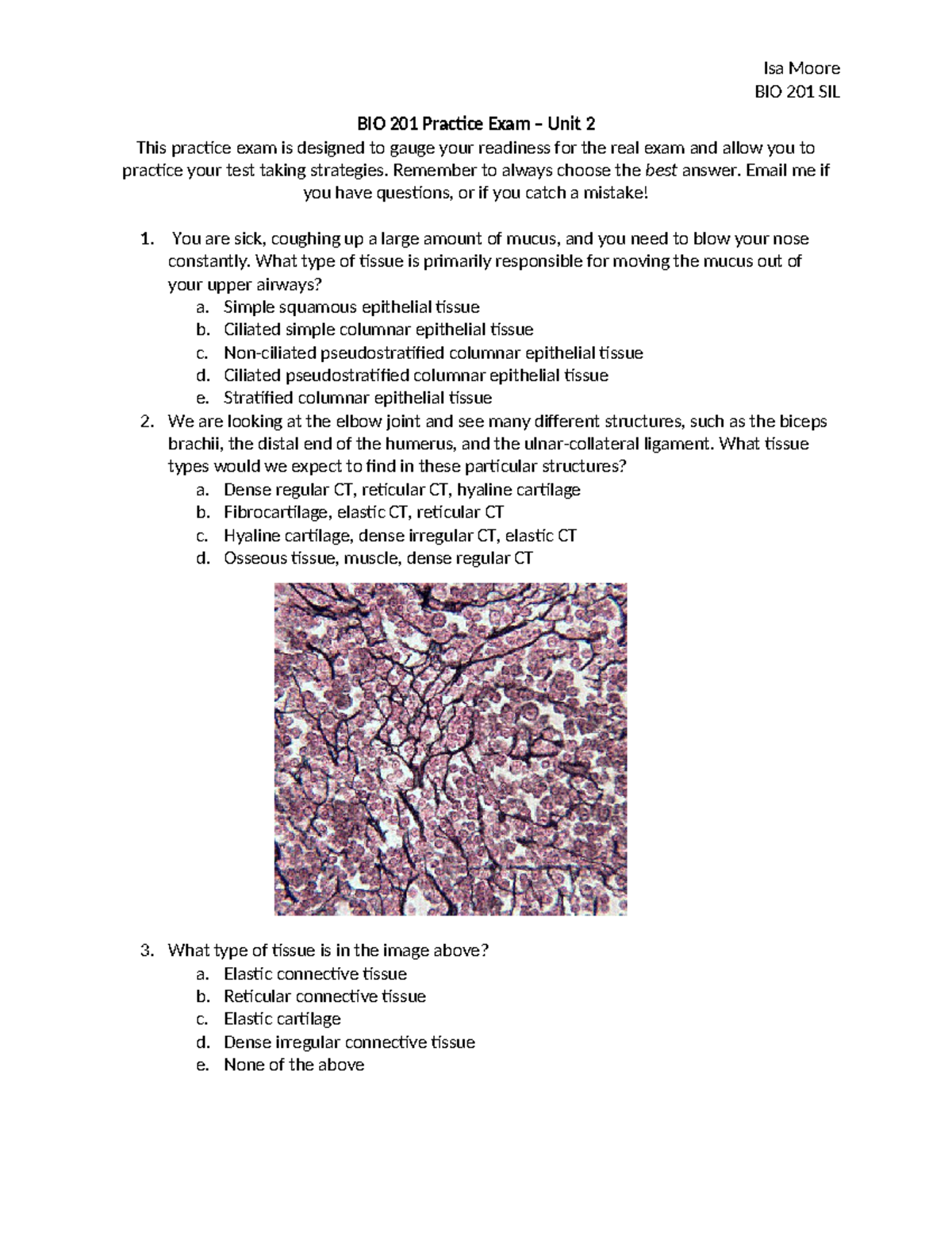 BIO 201 SIL Practice Exam Unit 2 - Test Your Knowledge - Studocu