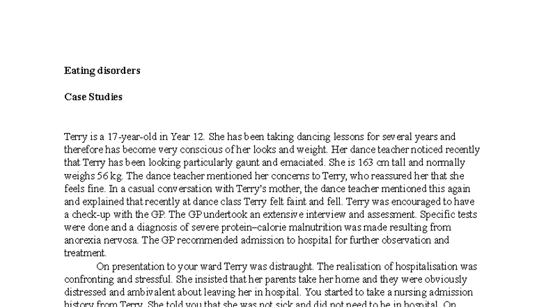 420.Case Study.Eating Disorder - Eating disorders Case Studies Terry is ...