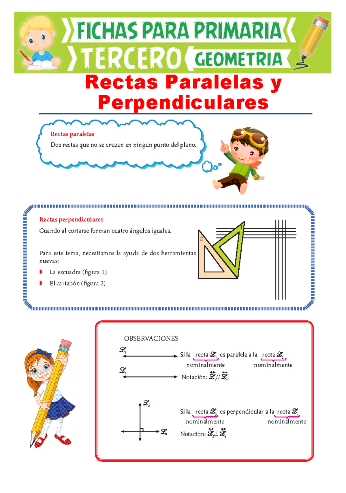 Rectas Paralelas y Perpendiculares: Guía para Tercero de Primaria - Studocu