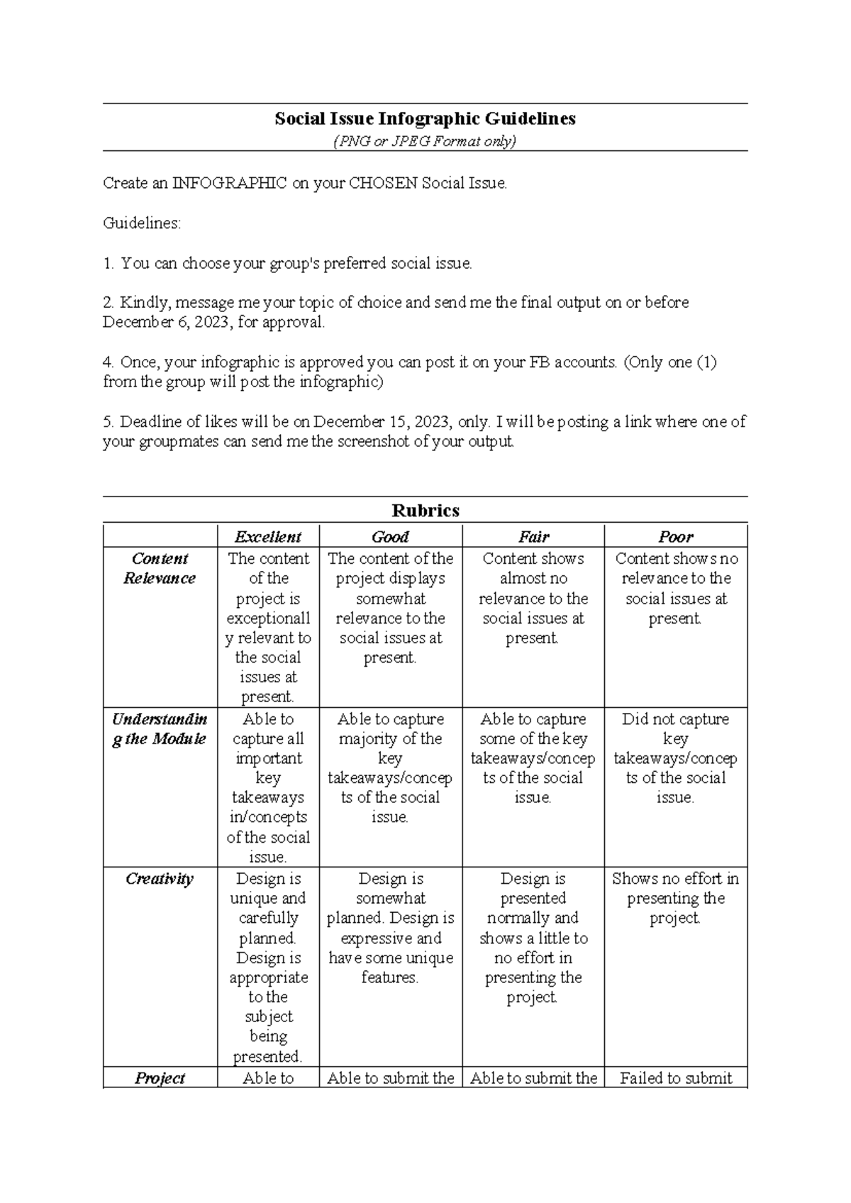 SS 1D Infographic Guidelines & Rubrics - Social Issue Infographic ...