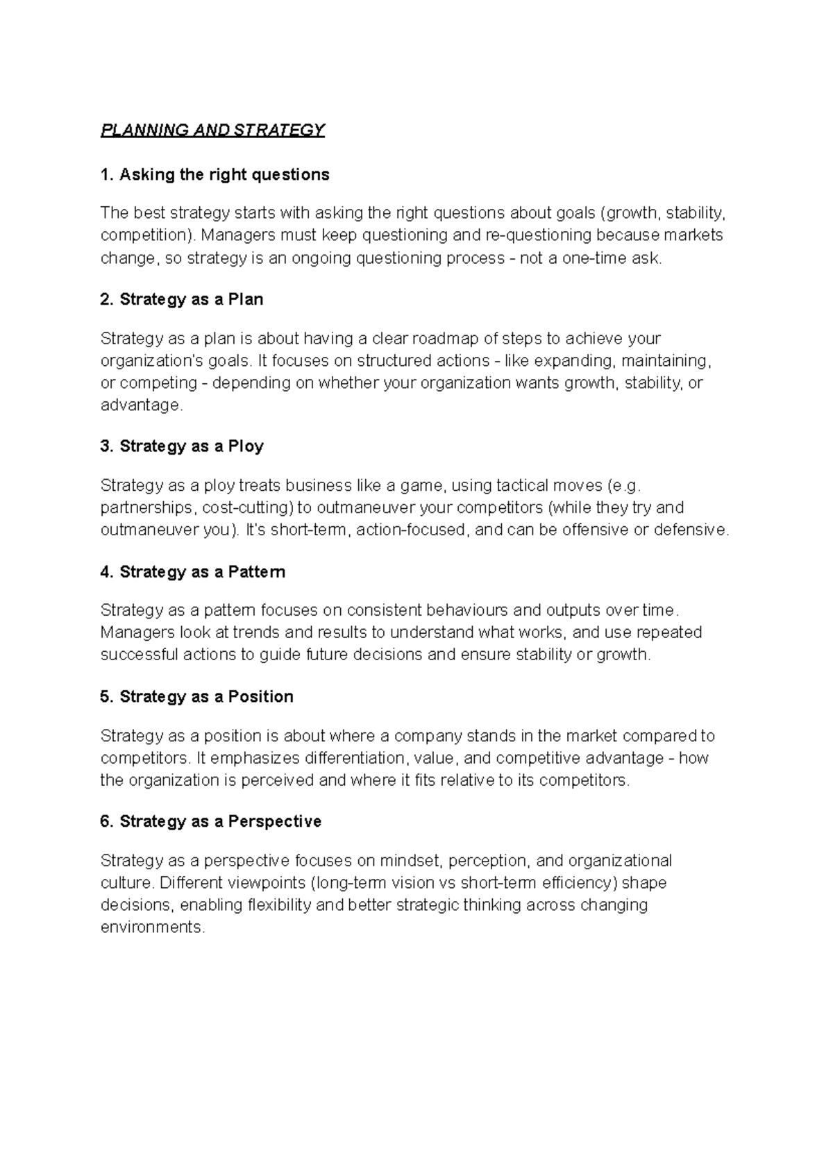 MAN101 Cheat Sheet: Planning & Strategy Insights on Ethics & CSR - Studocu