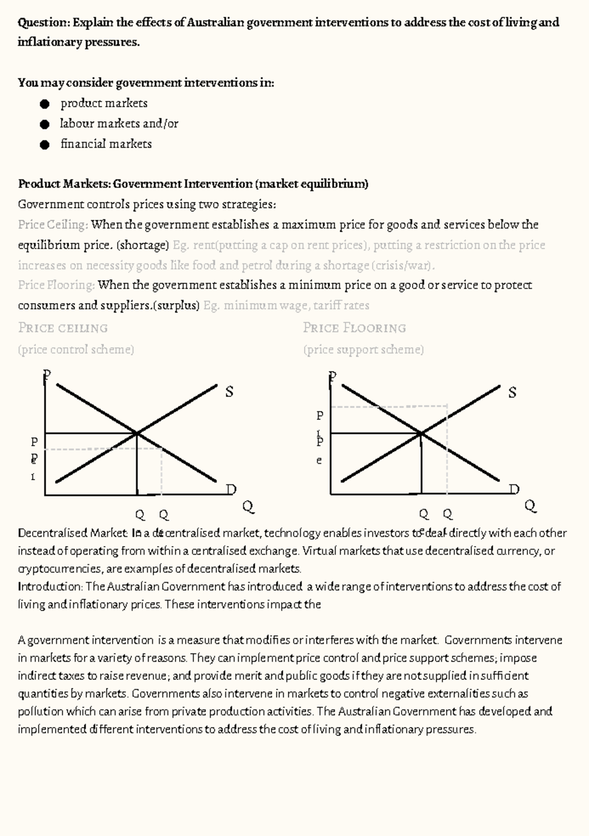 Task 2 - Economics Notes: Australian Government Interventions on Cost ...