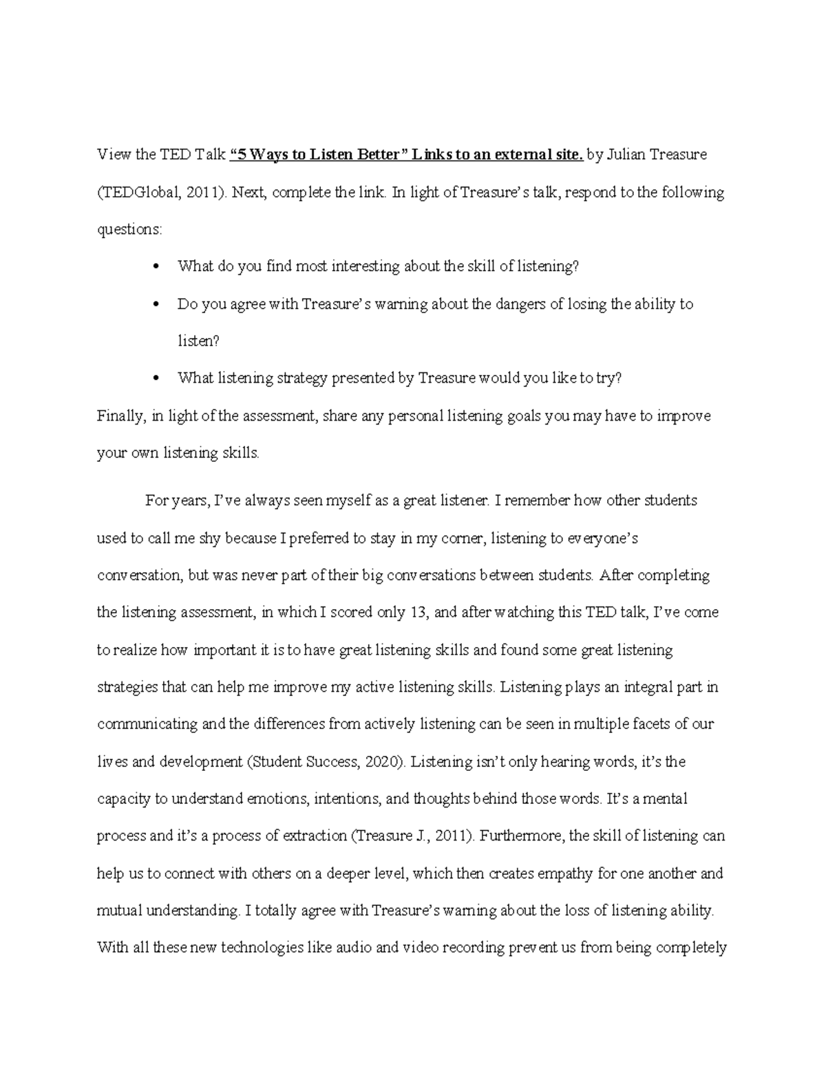 Active Listening Strategies Inspired by TED Talk (2023) - Studocu