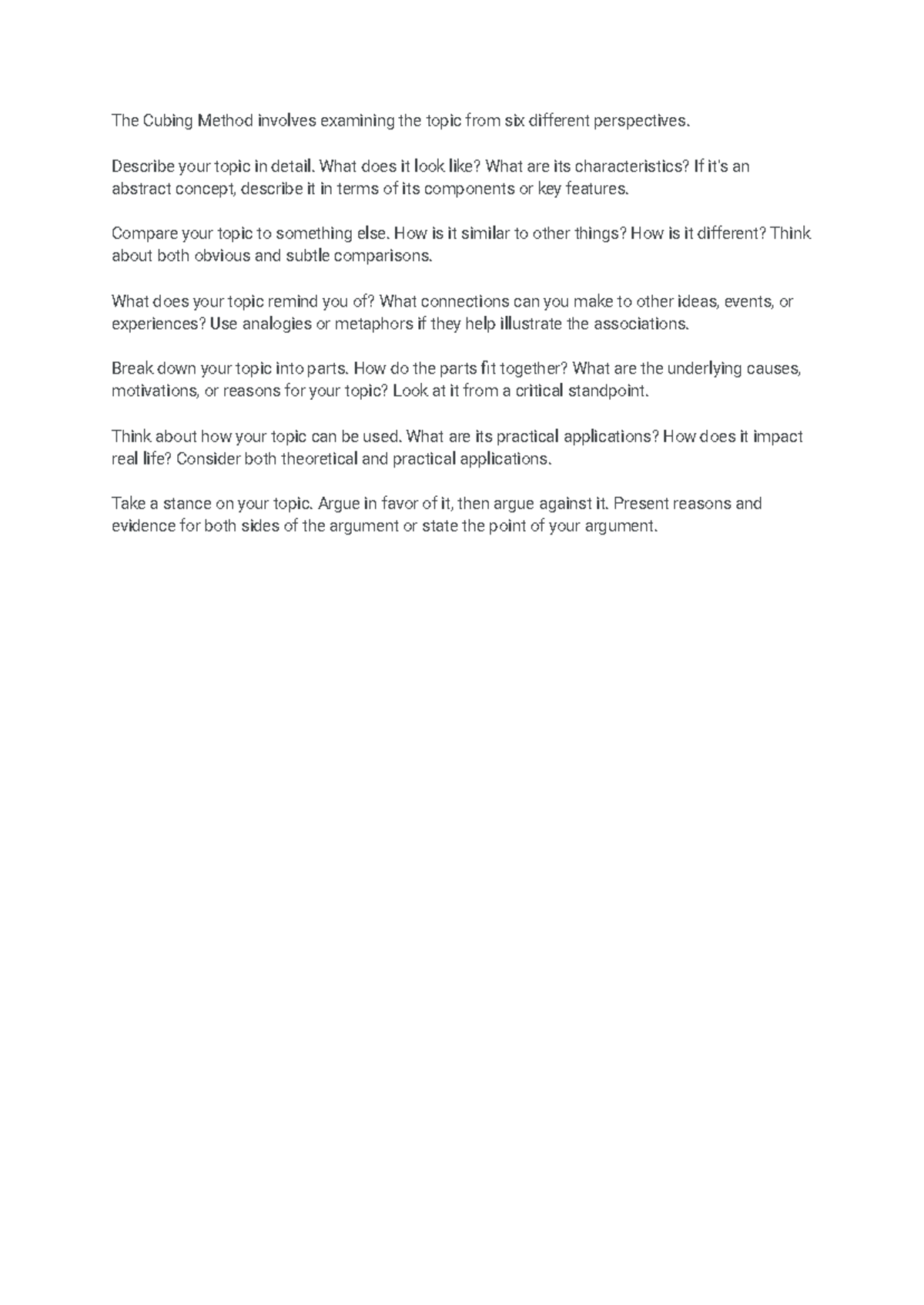 ENG 101 Final Exam: Exploring the Cubing Method in Depth - Studocu