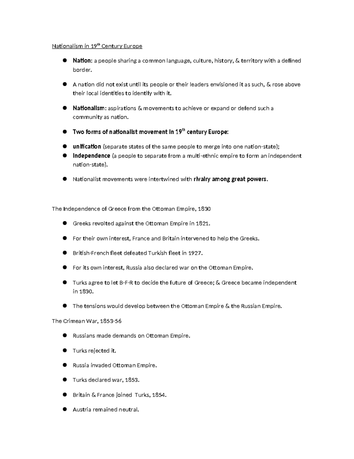 Nationalism and Its Impact in 19th Century Europe (HIST 101) - Studocu