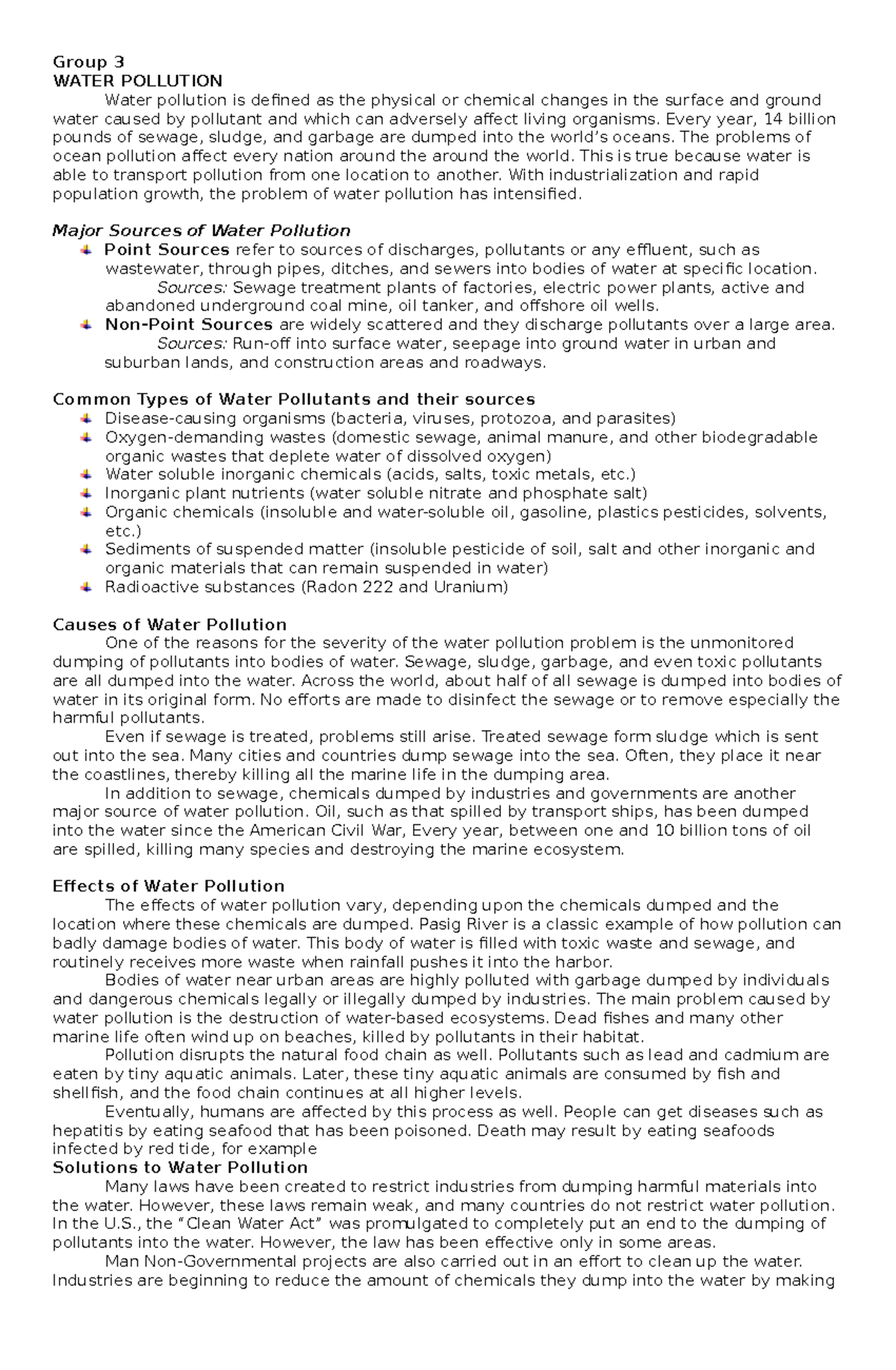 Jro6cxyyj Group-3 - Lecture notes 1,2,3,4-5 - Group 3 WATER POLLUTION ...