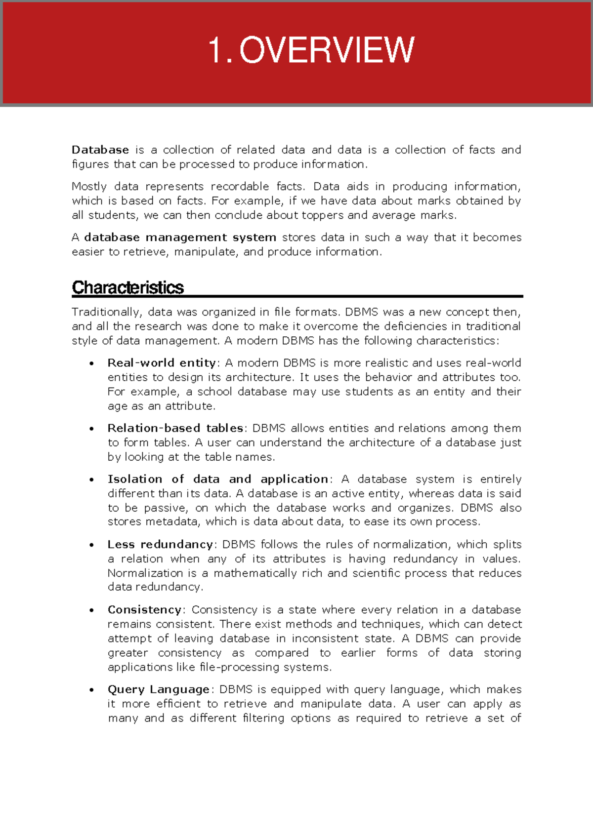 DBMS 101: Comprehensive Overview of Database Management Systems - Studocu