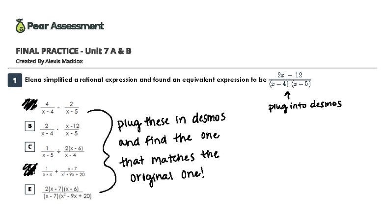 Answer Key Final Practice - Unit 7 A & B (Math Concepts) - Studocu