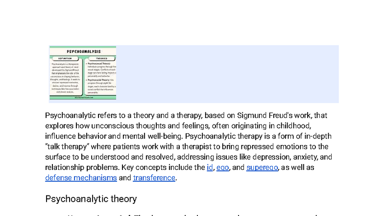 Psychoanalytic Theory & Therapy Overview: Key Concepts Explained - Studocu