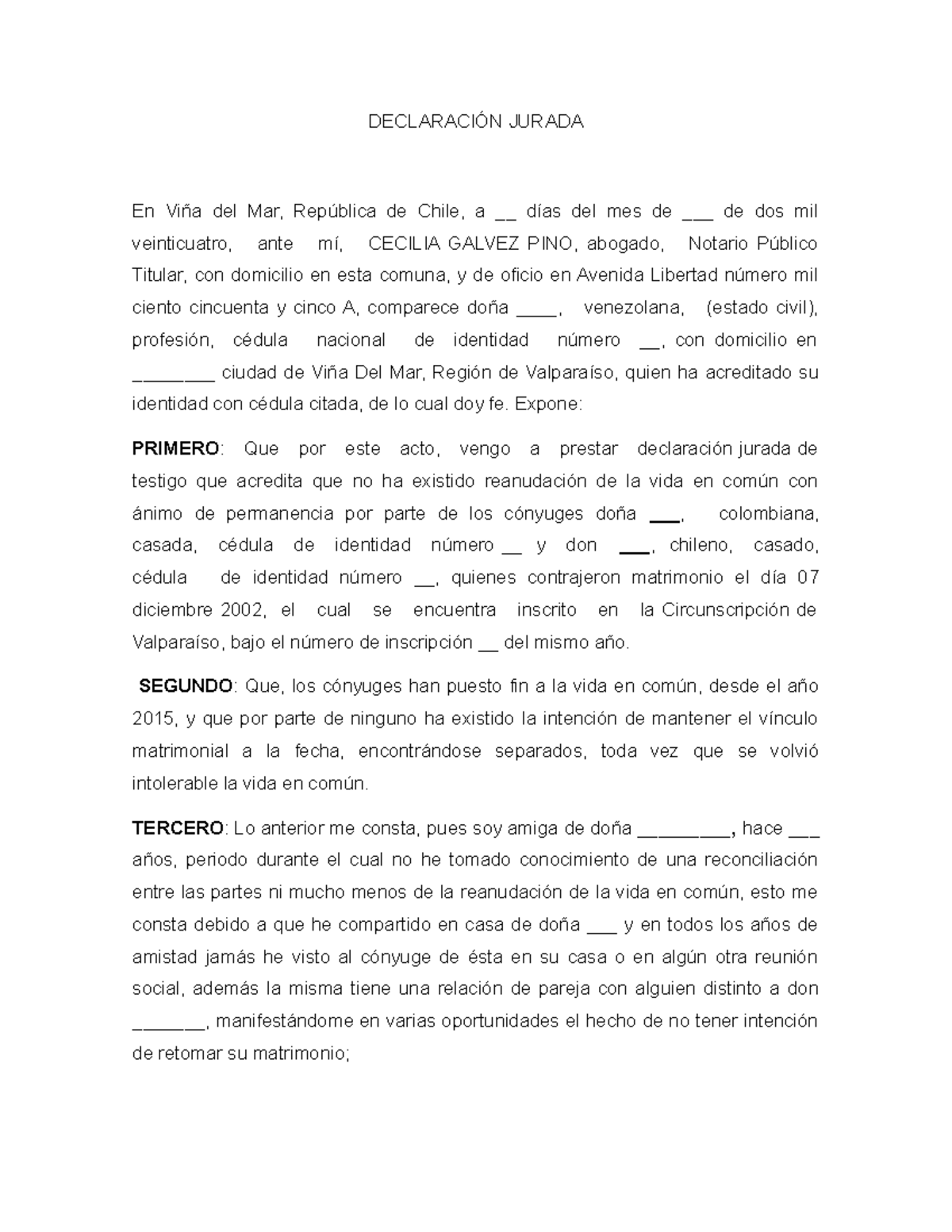 Modelo de Declaración Jurada de Testigos en Chile - Studocu