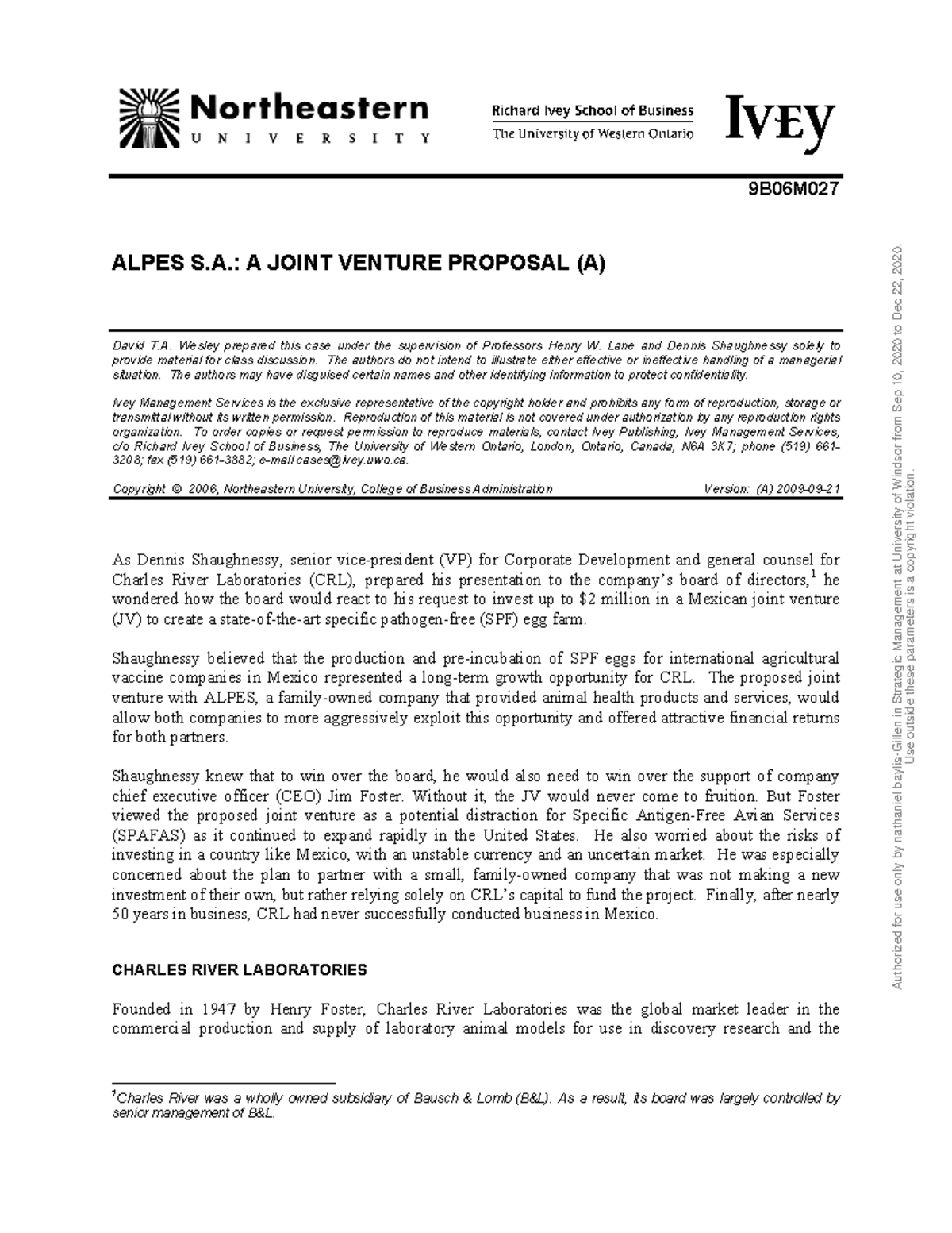 ALPES S.A. Case Study: Joint Venture Proposal Analysis (9B06M) - Studocu