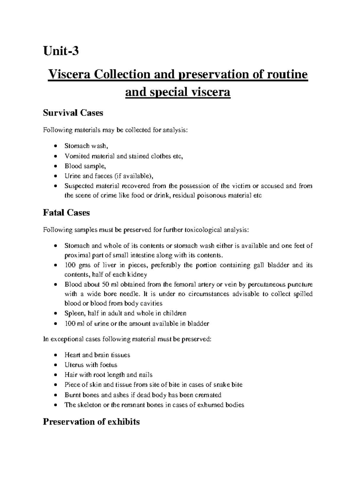 Unit-3: Viscera Collection & Causes of Death Analysis - Studocu
