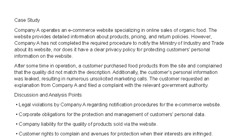 Case Study - Notes - Case Study Company A operates an e-commerce ...