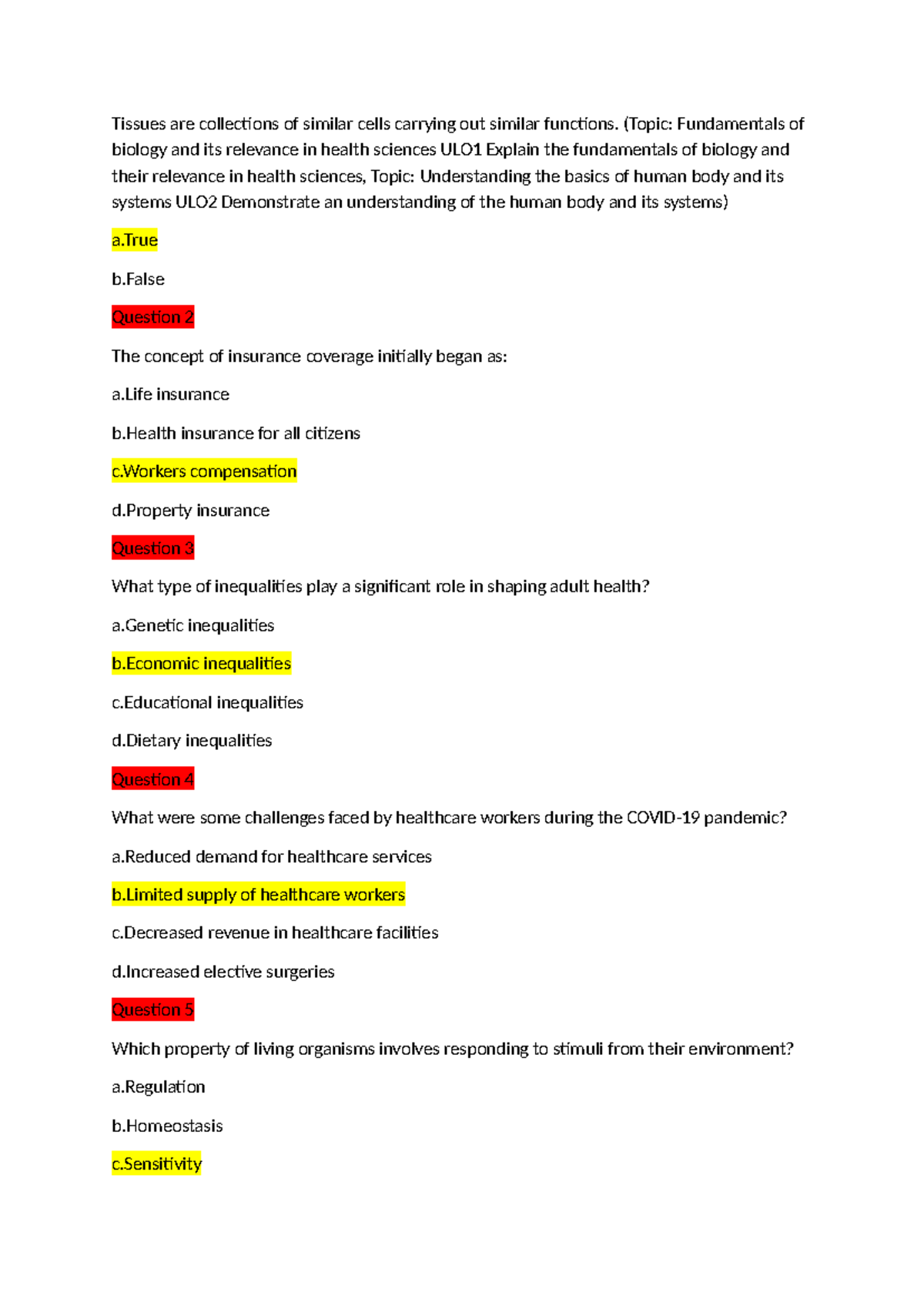 Final Quiz 9: Biology & Health Sciences Concepts and Answers - Studocu