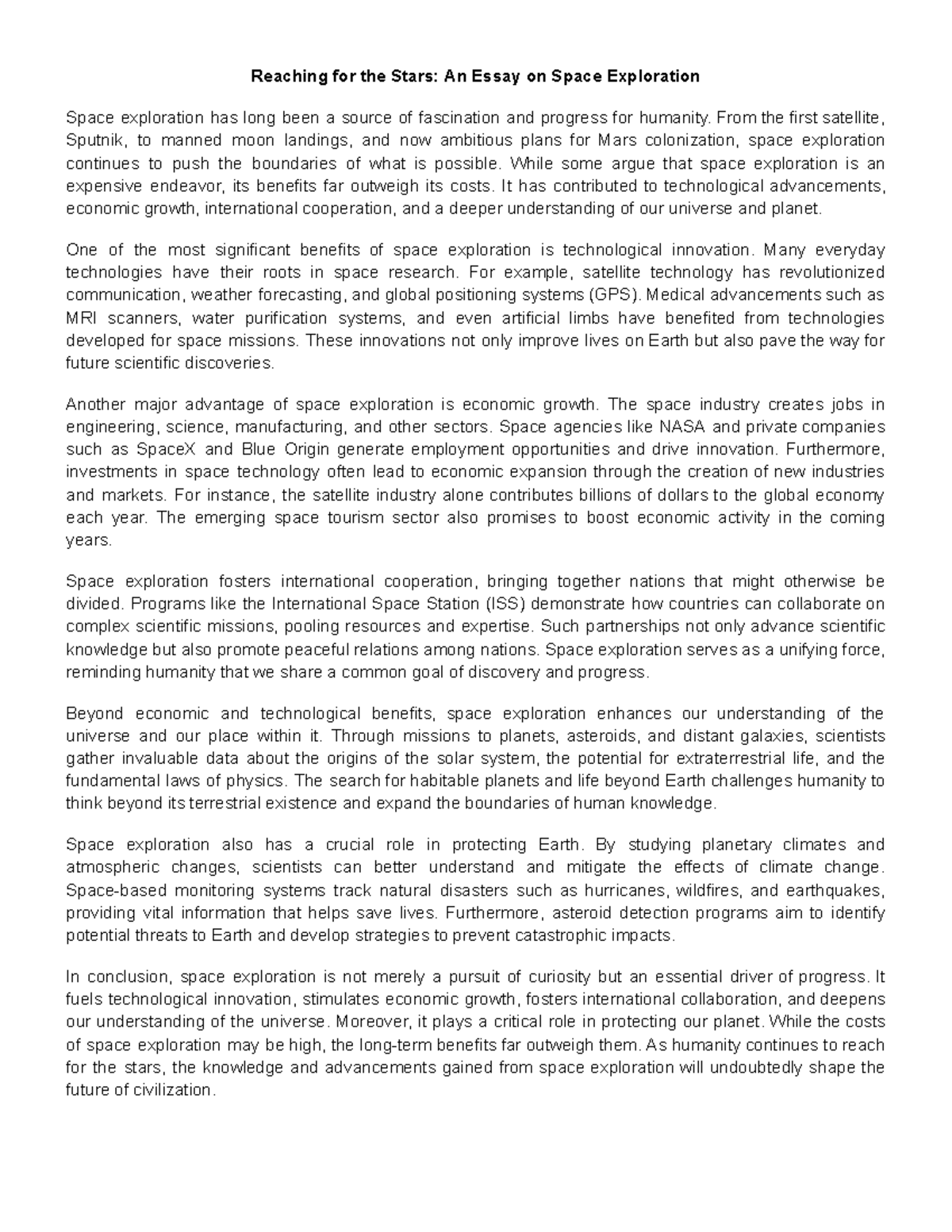Reaching for the Stars An Essay on Space Exploration - From the first ...