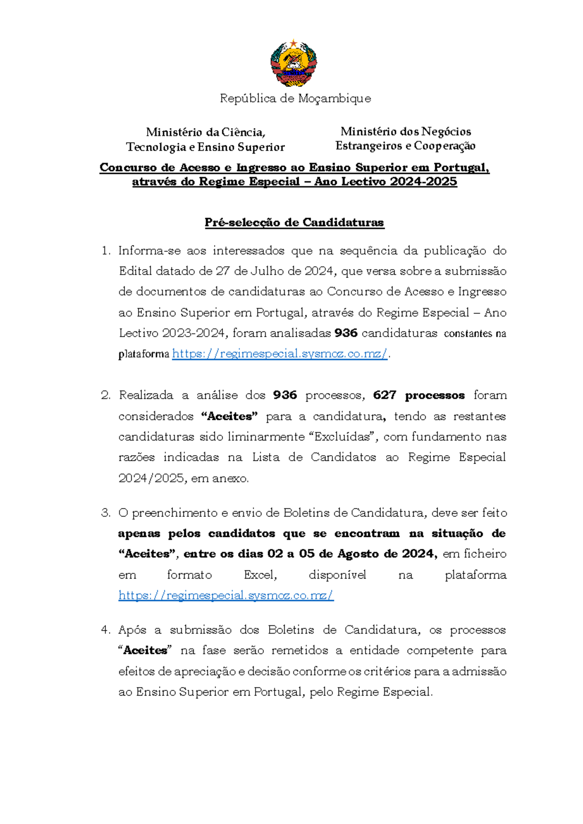 Lista de Candidatos Aceitos e Excluídos - Regime Especial 2024/2025 ...