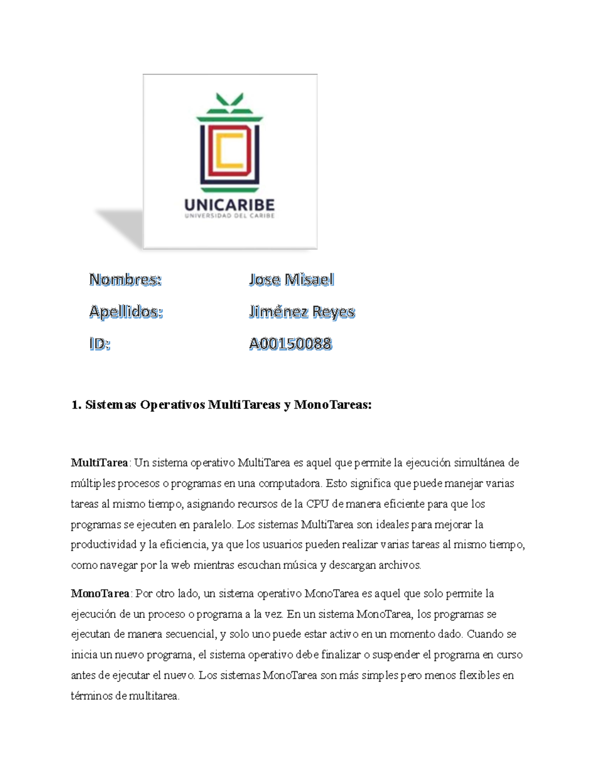 Unidad 2: Sistemas Operativos MultiTarea y MonoTarea - Studocu