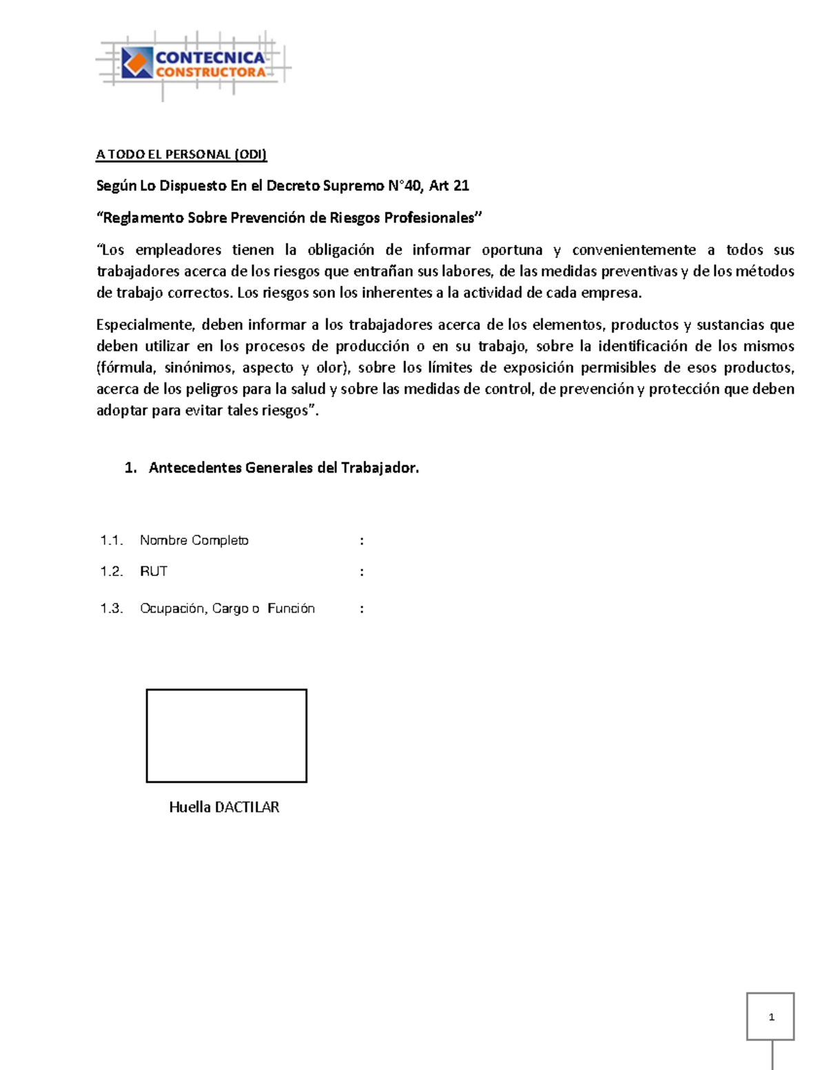 ODI Contecnica Constructora 2023: Prevención de Riesgos Laborales - Studocu