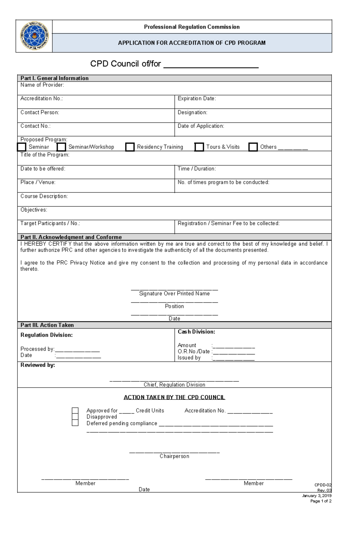 CPDD-02 Rev 03 Application for CPD Program Accreditation - Studocu