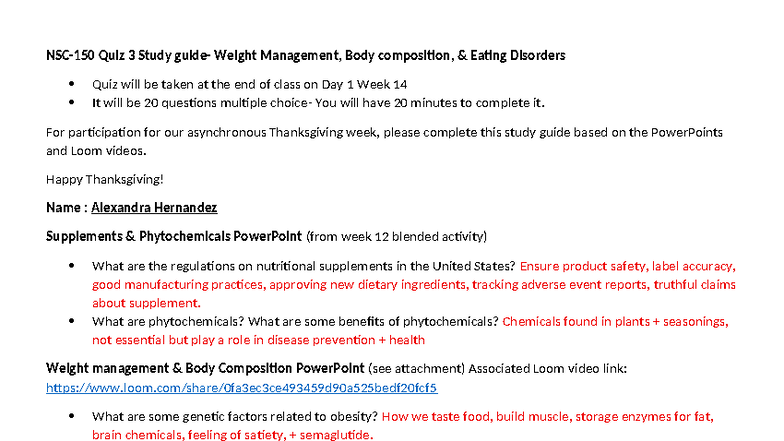 Quiz 3 Study Guide: Weight Management & Eating Disorders (Week 13 ...