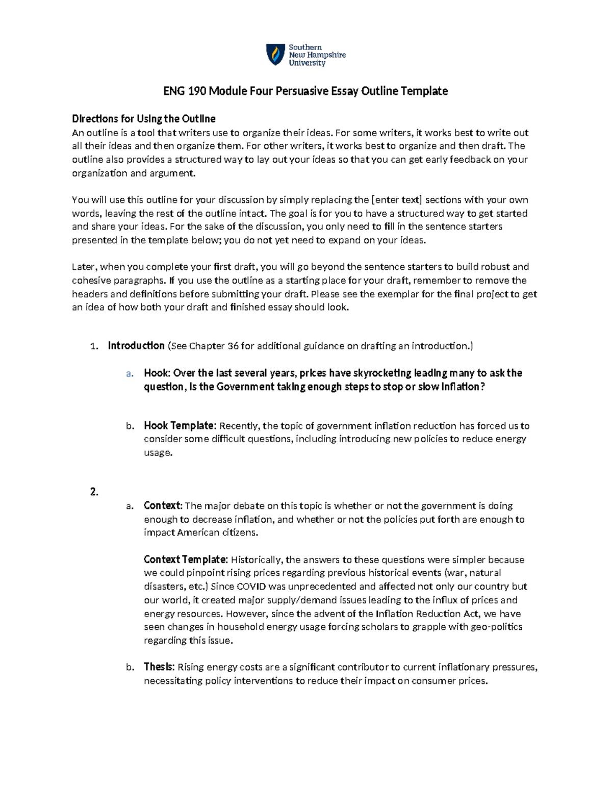 ENG 190 Module Four Persuasive Essay Outline Template - For some ...
