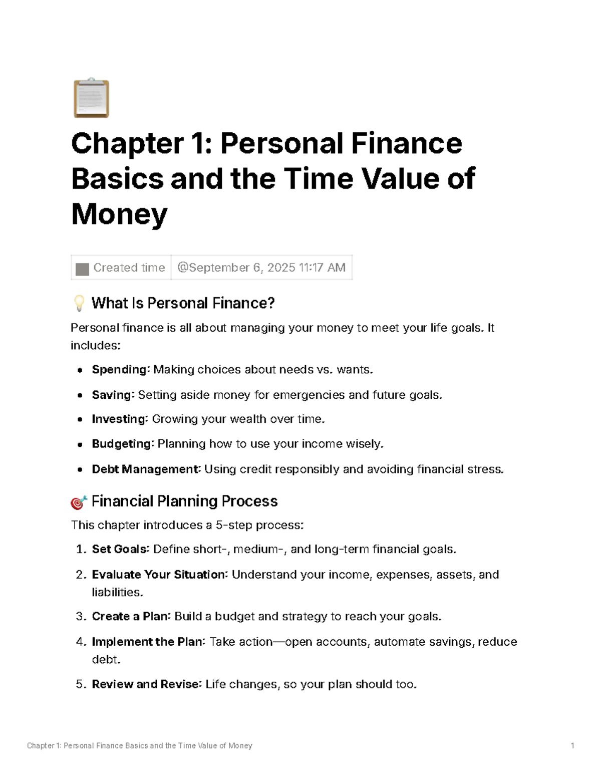 Chapter 1: Personal Finance Basics & Time Value of Money (PF101) - Studocu