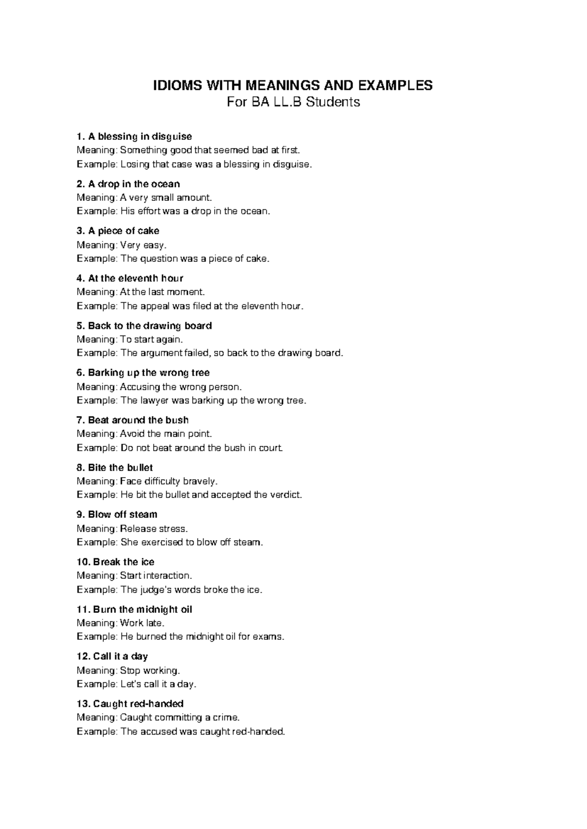 BA LL.B Idioms with Meanings & Examples: A Comprehensive Guide - Studocu