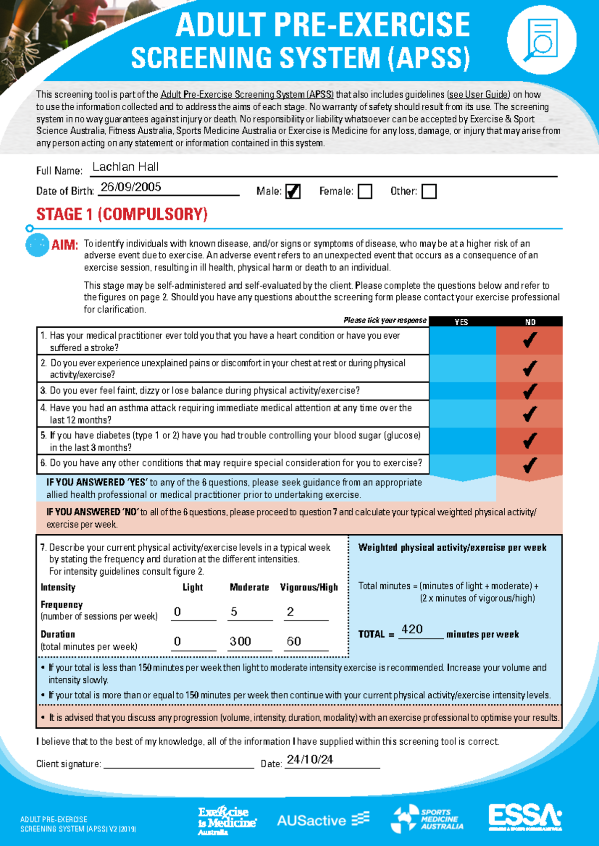 Adult Pre Screening Tool 2021-1 - ADULT PRE-EXERCISE Describe your ...