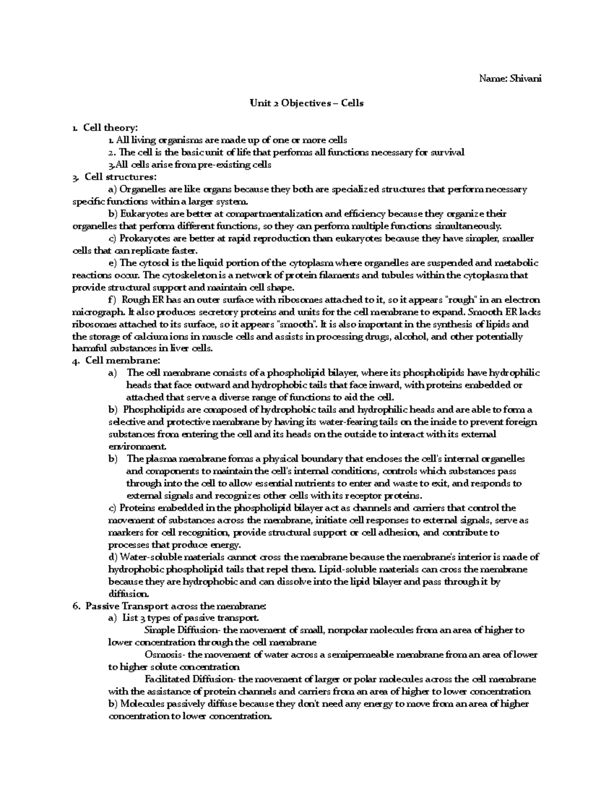Unit 2 Cell Biology Study Guide: Structure, Function & Transport - Studocu