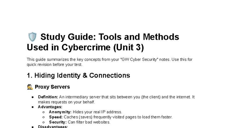 Study Guide: Cyber Security Tools & Methods (Unit 3) - Studocu