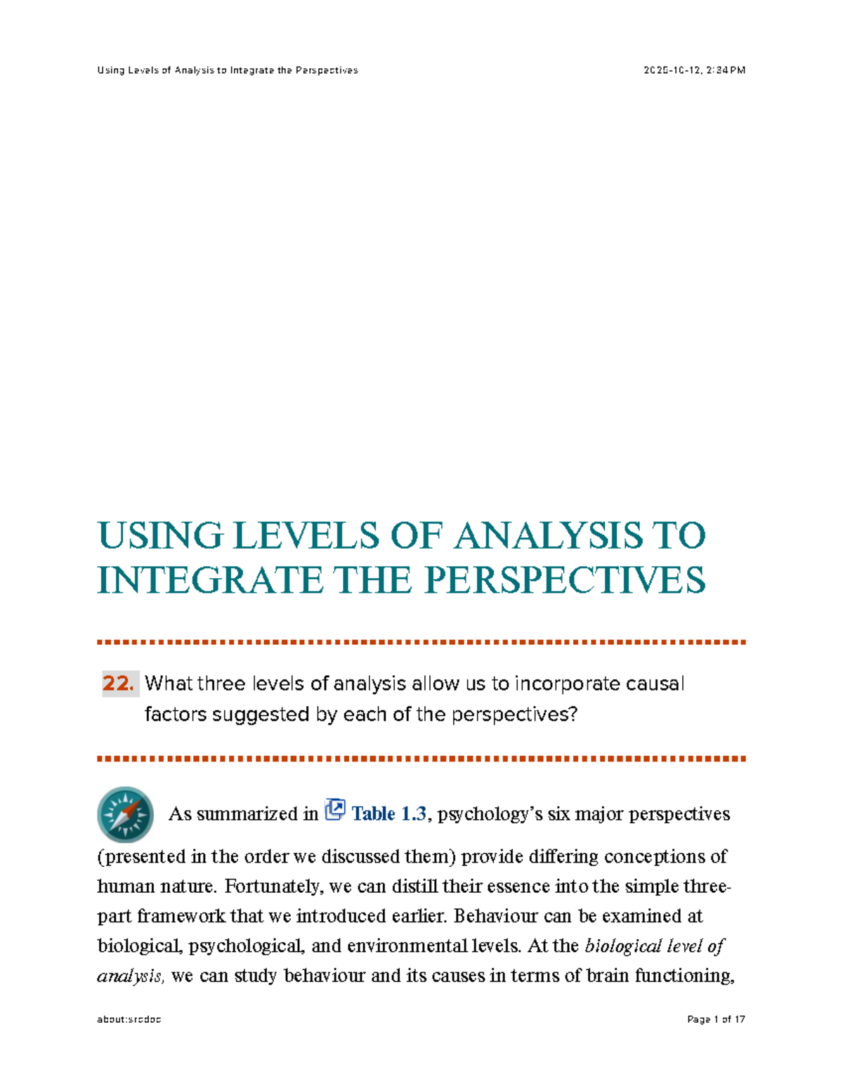 Using Levels of Analysis to Understand Human Behavior in Psychology ...