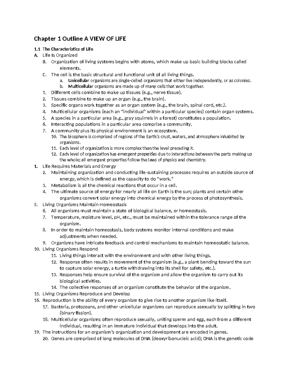 Biology 101: Chapter 1 Overview - Characteristics of Life & Evolution ...