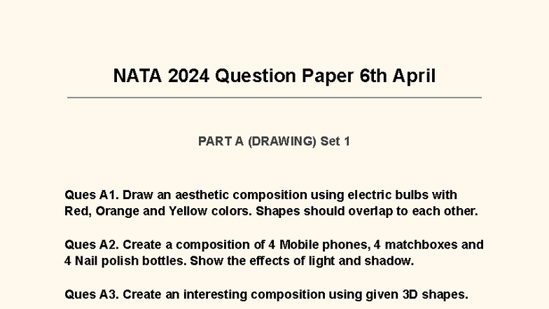 NATA 2024 Drawing & Aptitude Question Paper - 6th April - Studocu