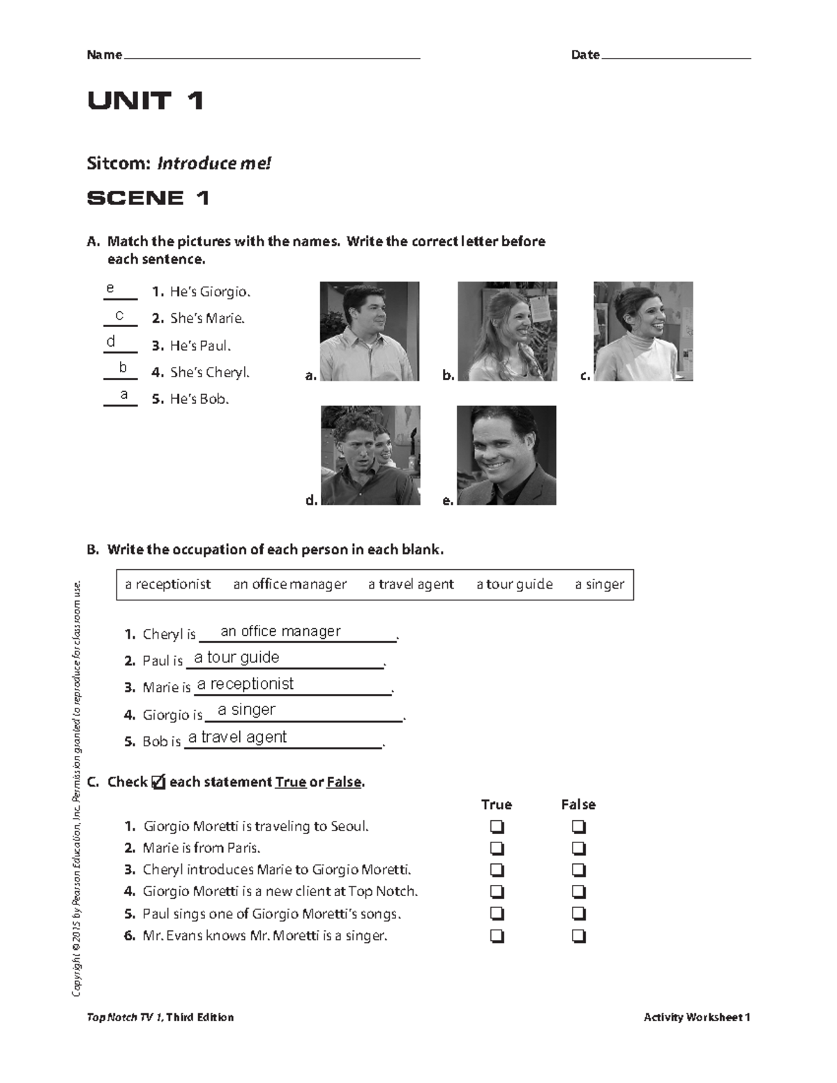 UNIT 01 Sitcom Video Worksheets Activity for Introduction - Studocu