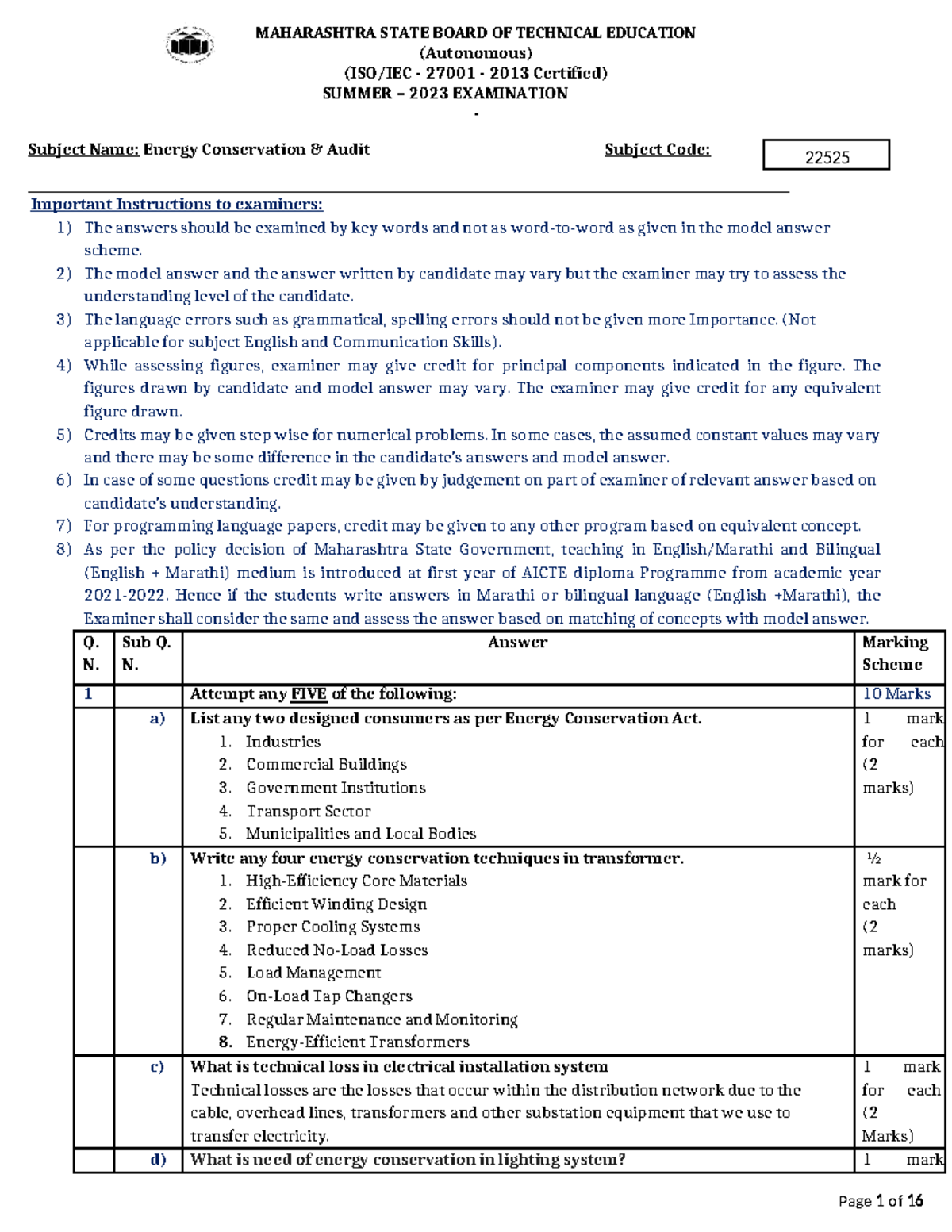 22525 Energy Conservation Audit - Summer 2023 Exam Guidelines - Studocu