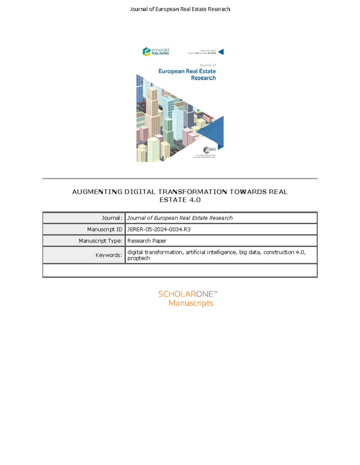AUGMENTING DIGITAL TRANSFORMATION IN REAL ESTATE 4.0: A RESEARCH PAPER ...