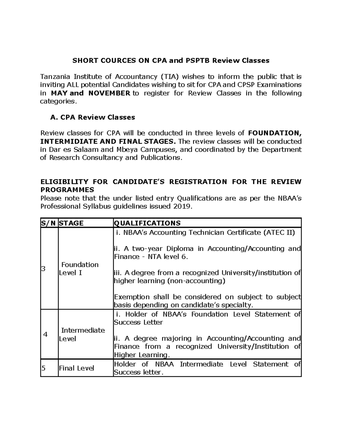 CPA and CPSP Review Classes at TIA: Registration Info and Details - Studocu