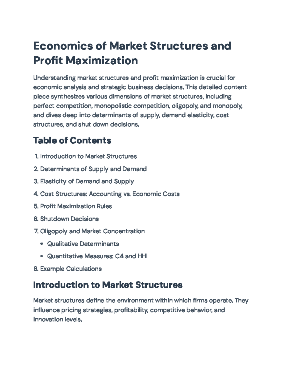 Economic Analysis of Market Structures & Profit Maximization Guide ...