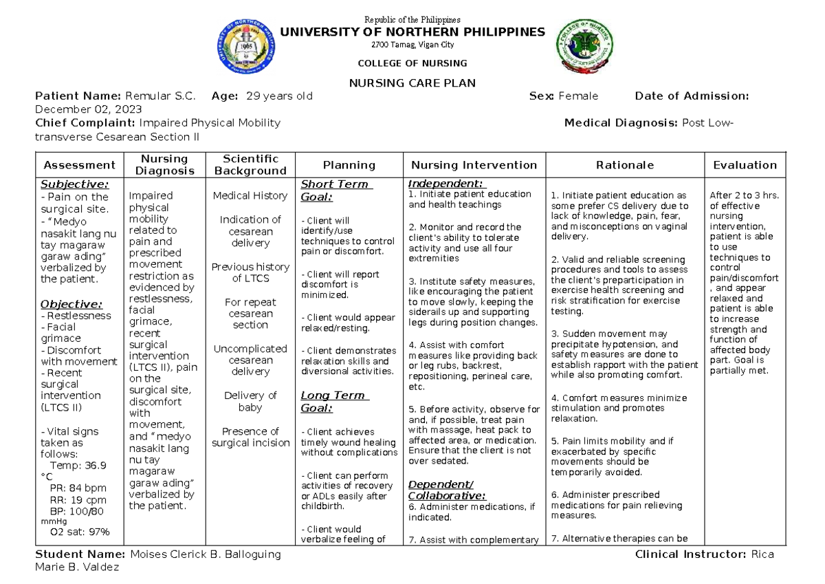 Nursing Care Plan for Obstetric Ward (NCP-OB): Patient Cases & Interventions - Studocu