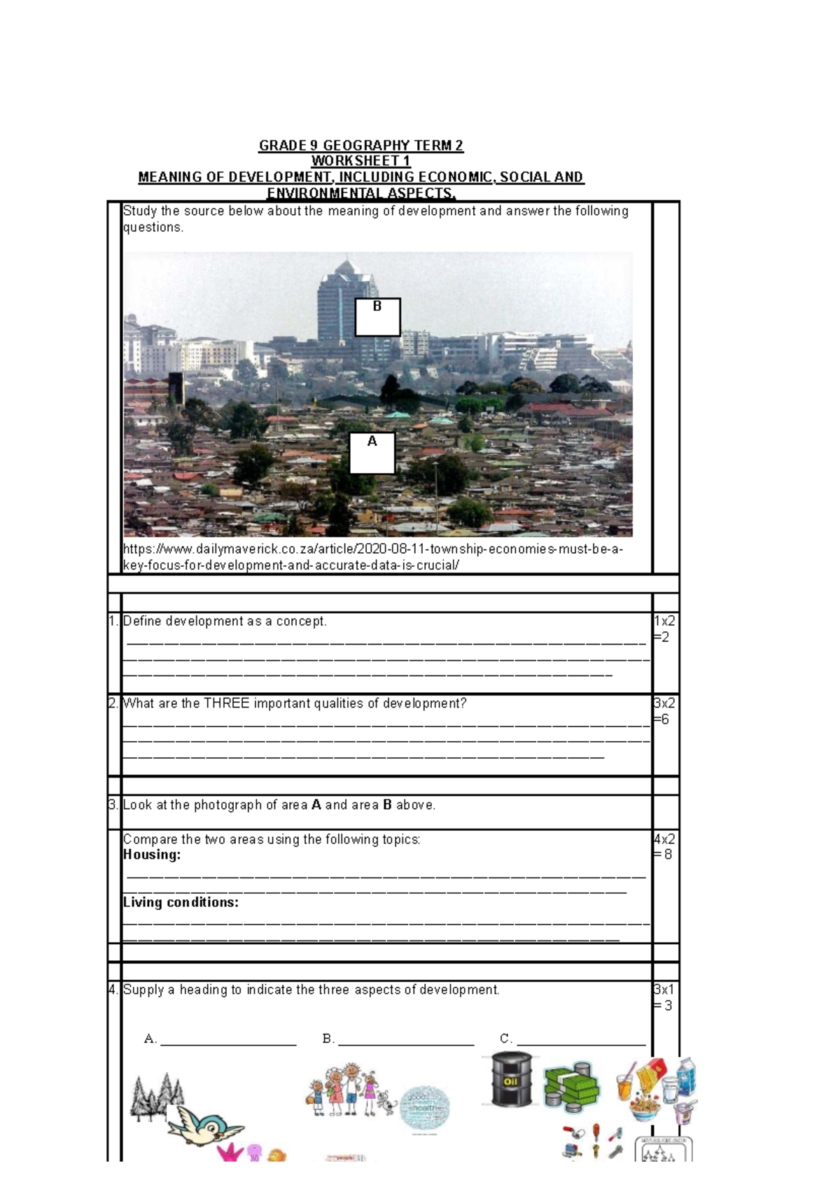 GRADE 9 GEOGRAPHY TERM 2 WORKSHEET: MEANING & ASPECTS OF DEVELOPMENT ...