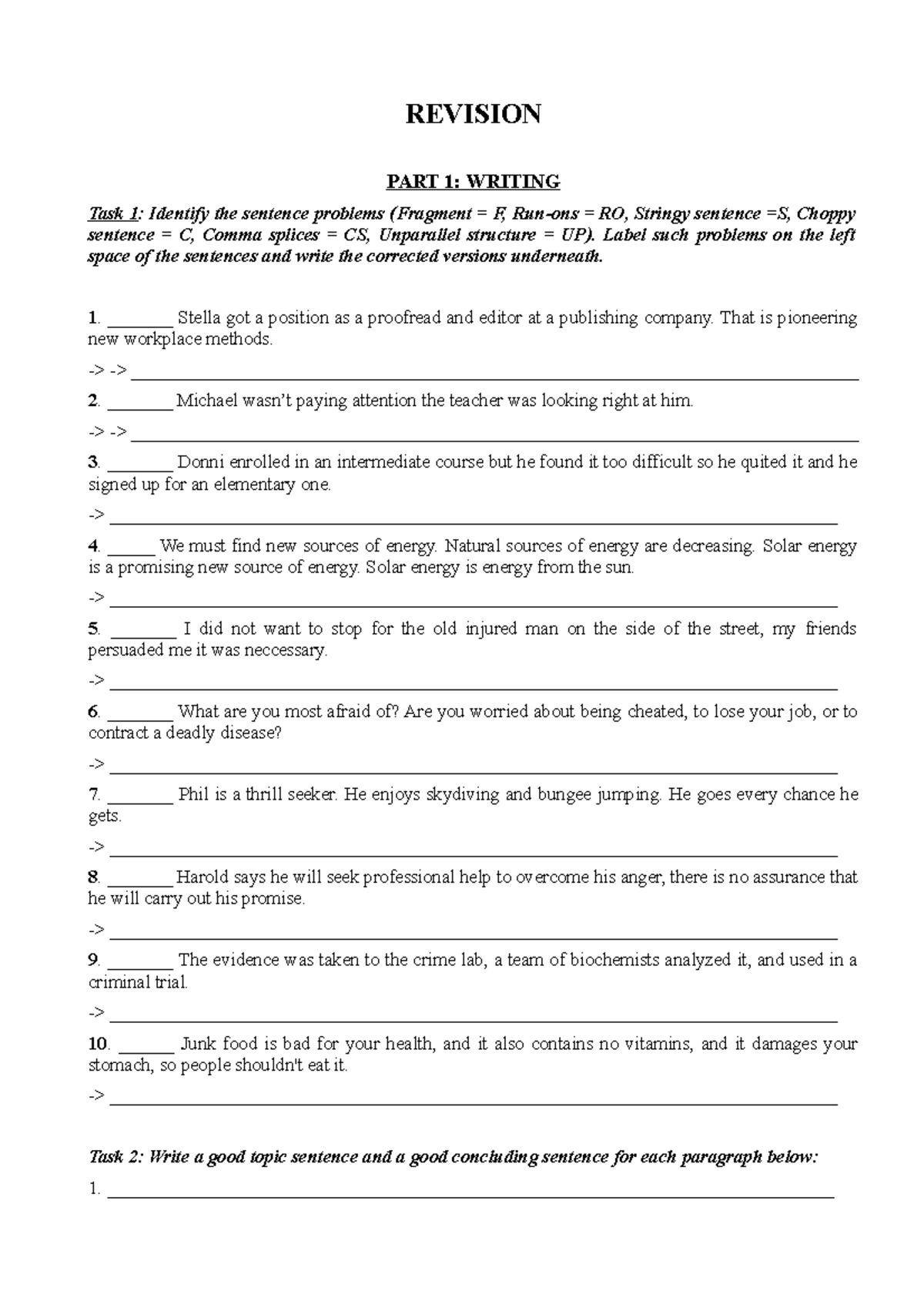 Revision 1 Handout - Writing & Reading Tasks (Course Code: WR123) - Studocu