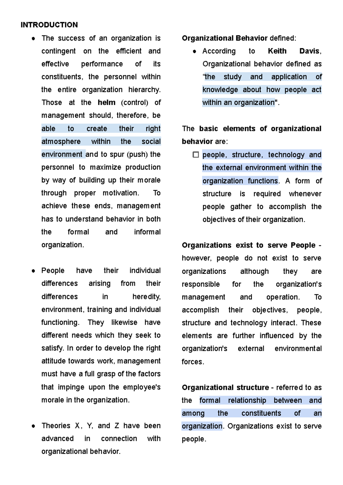 HBO- Organizational Behavior - Chapter 1 Overview and Insights - Studocu