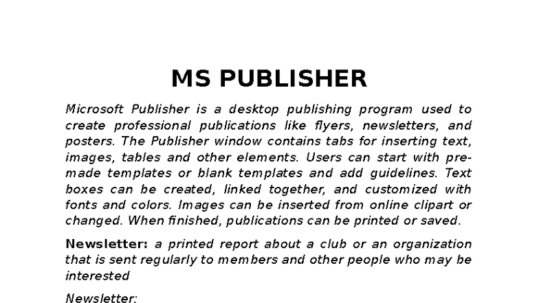 MS PUBLISHER: Overview and Features of Microsoft Publisher 2016 - Studocu