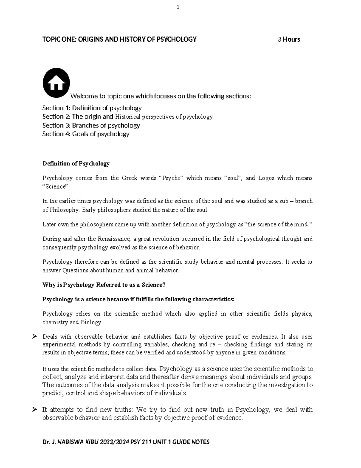 PSY 211 UNIT 1: Origins and History of Psychology Guide Notes - Studocu