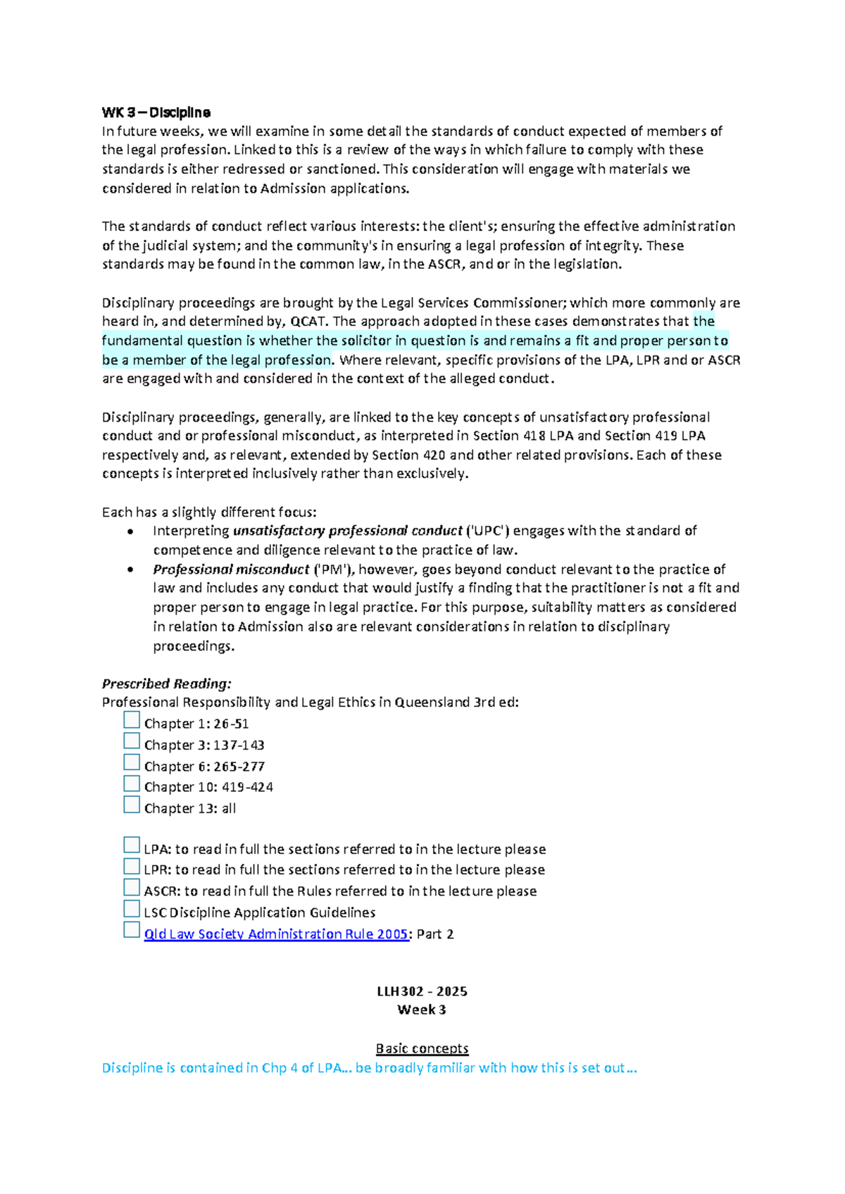 LLH302 - Ethics - Week 3: Standards of Conduct in Legal Profession - Studocu