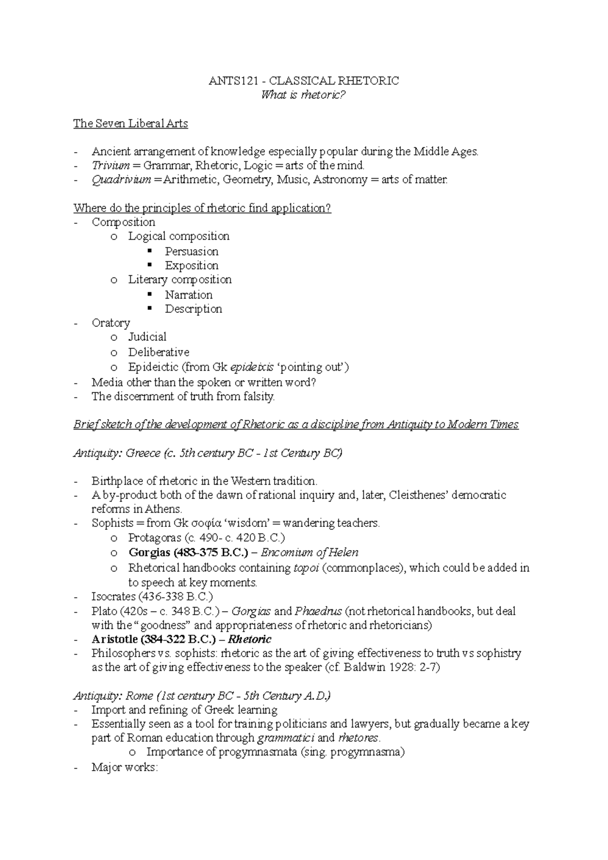ANTS121 WEEK 1: Understanding Classical Rhetoric and Its Evolution ...