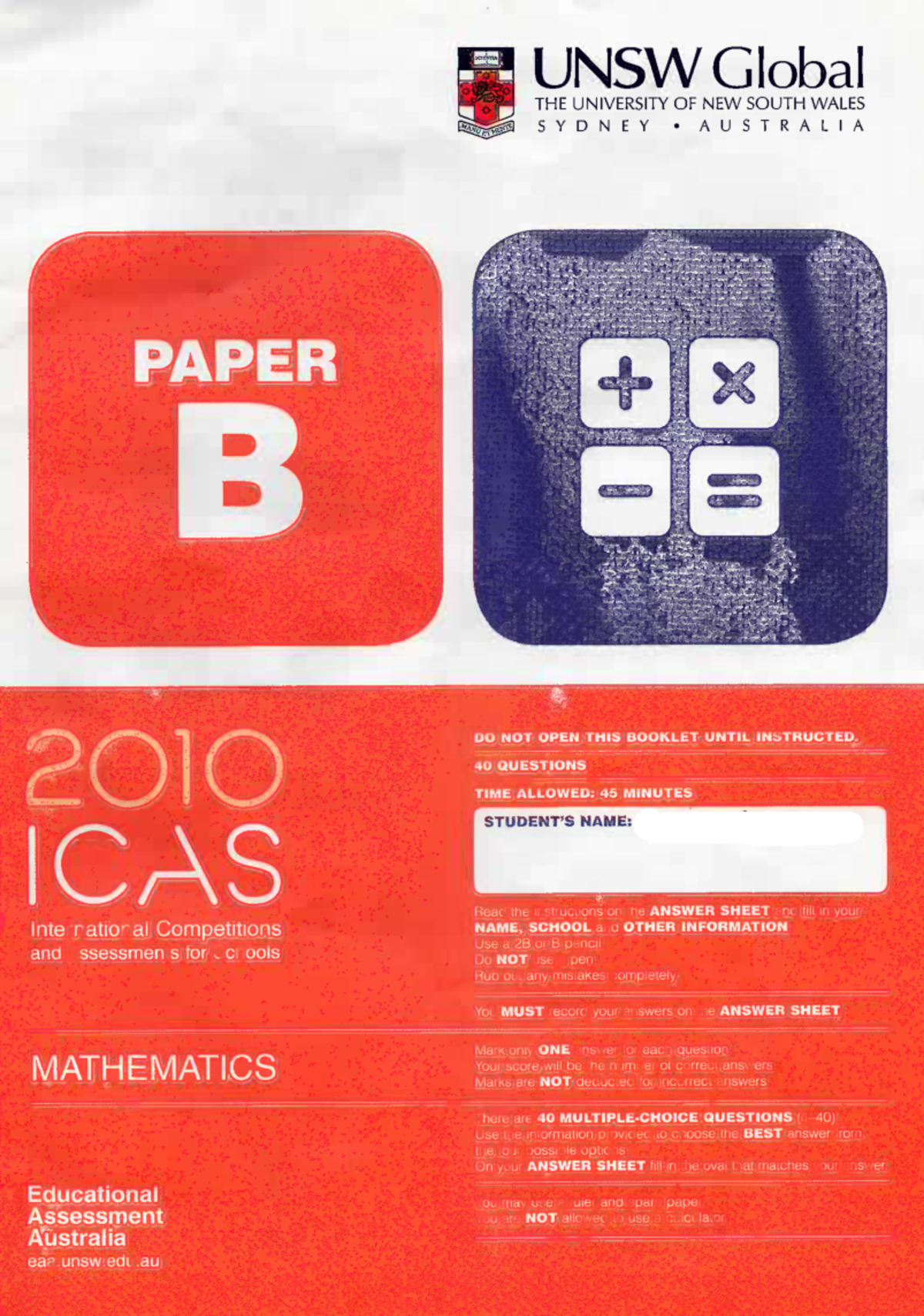 ICAS Mathematics Paper B 2010 - Final Exam Questions - Studocu