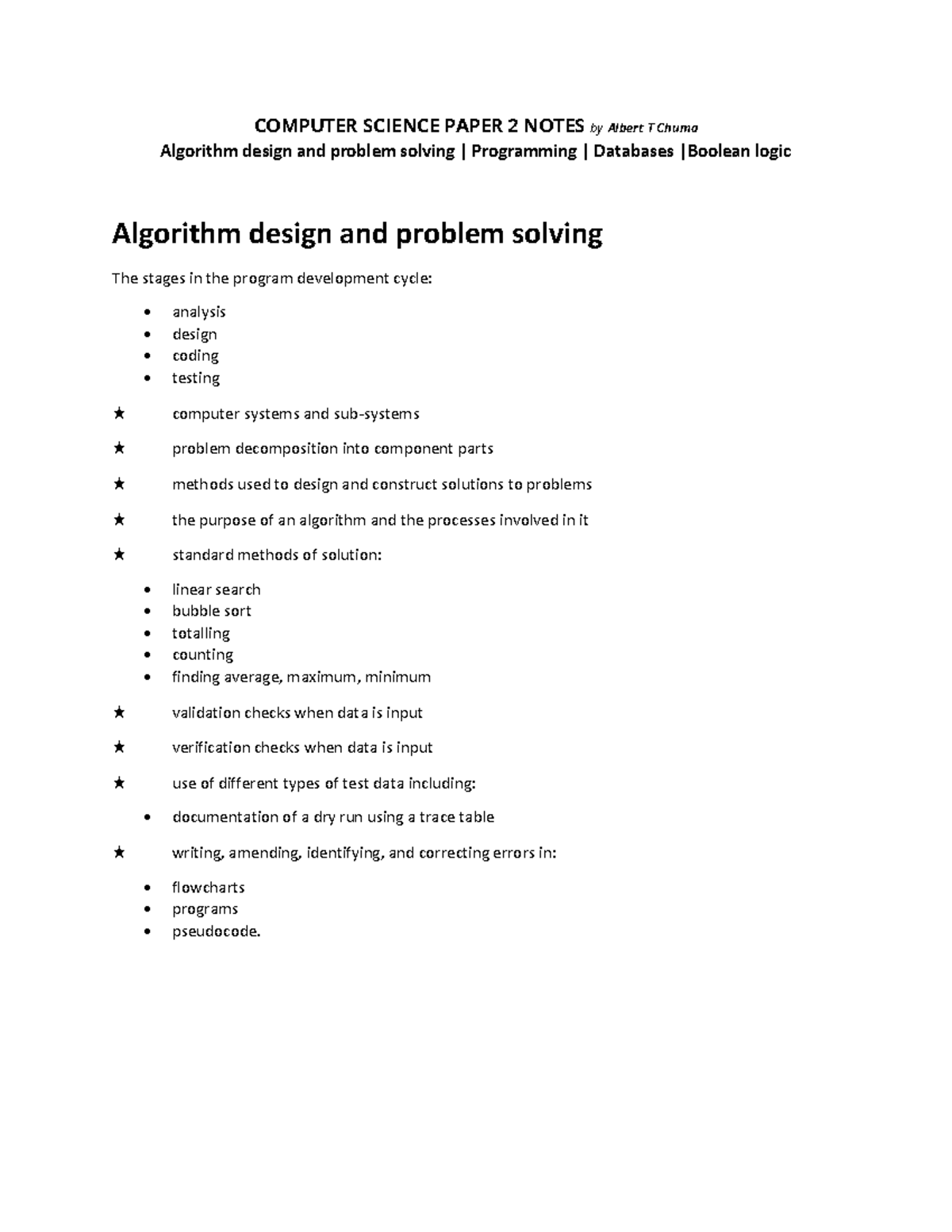 Computer Science Paper 2: Algorithm Design & Problem Solving Notes ...