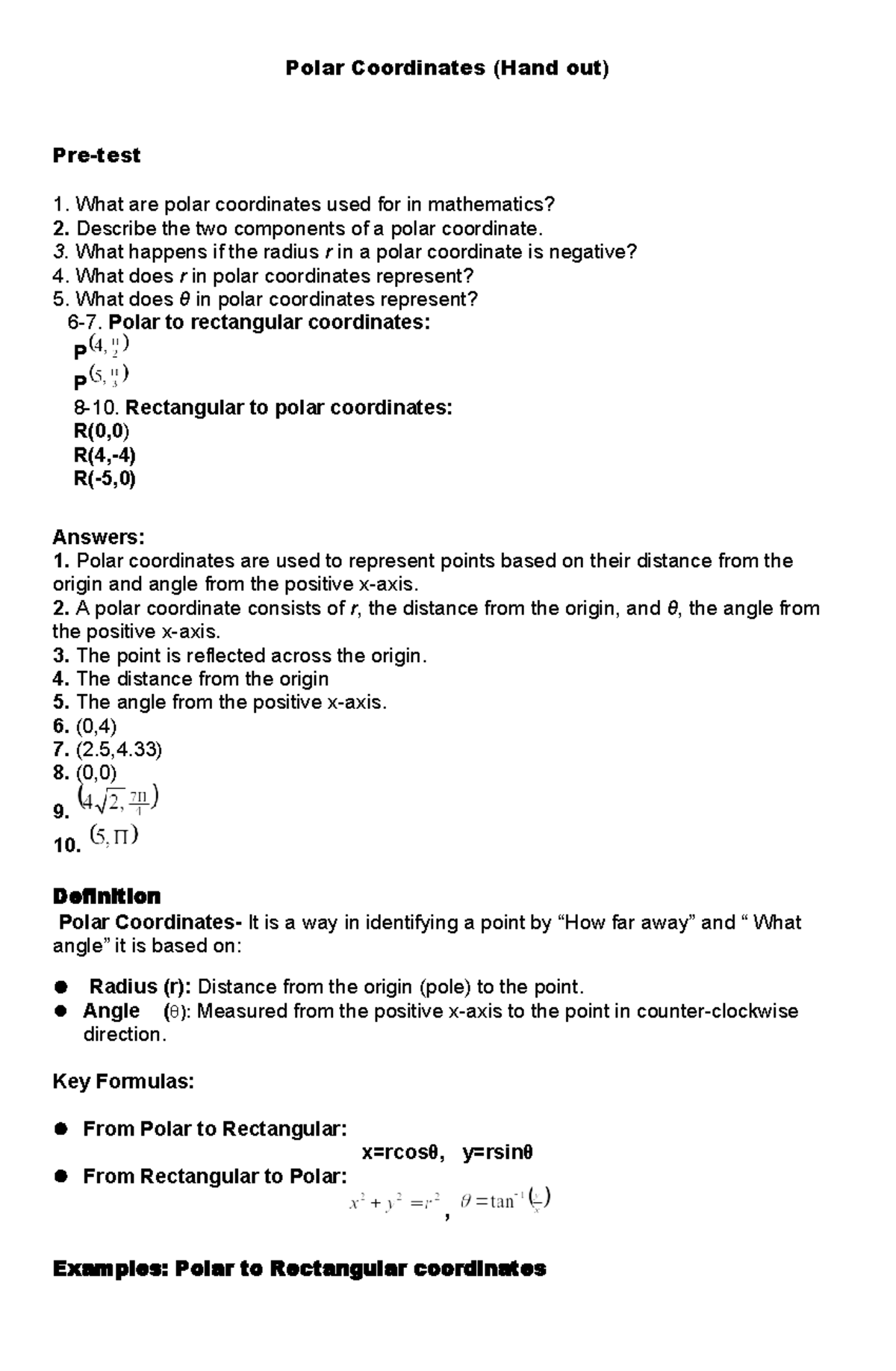 Polar Coordinates: Overview, Activities & Tests on Conversion ...